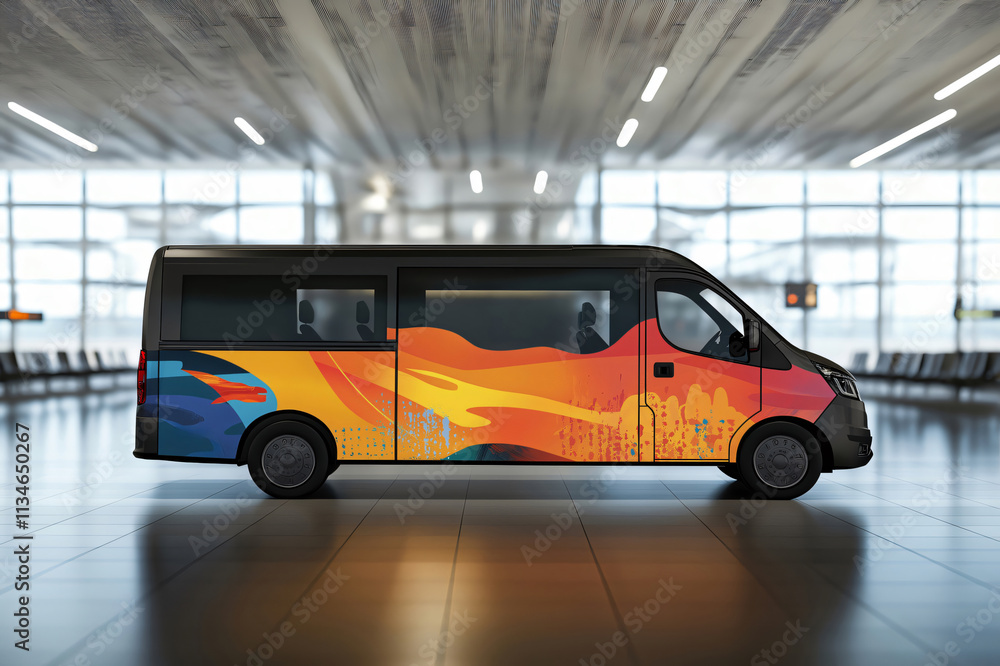Customizable shuttle bus with eye catching wrap design parked at a ...