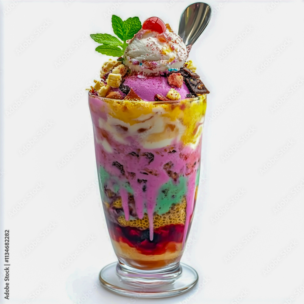 Colorful Falooda Dessert with Ice Cream Scoop isolation on white ...