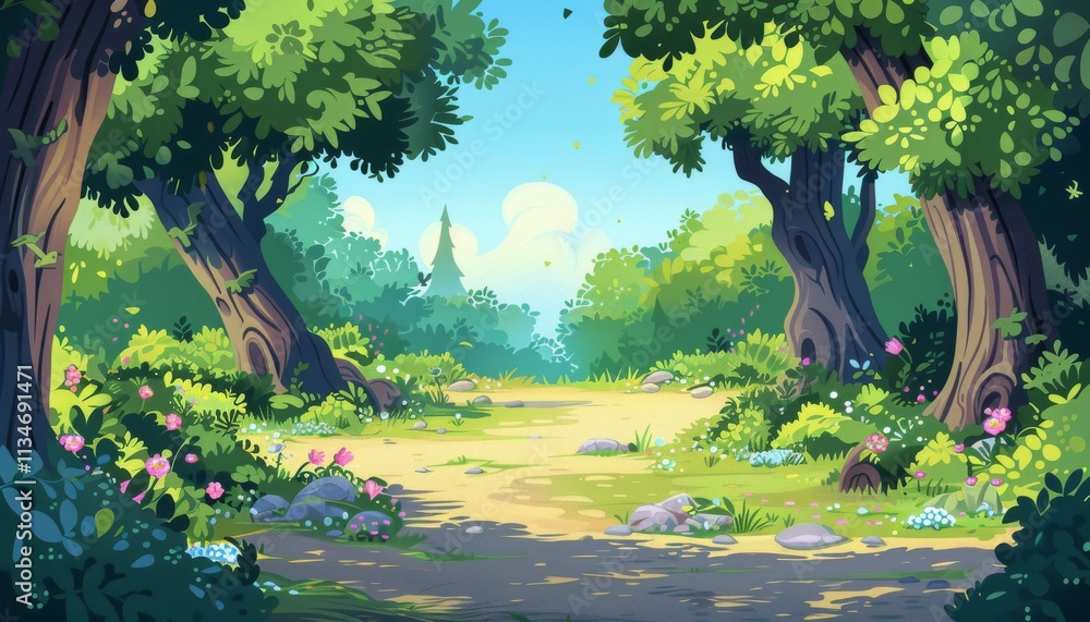 Magical forest glade. Serene woodland escape. Misty forest landscape ...