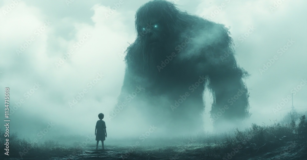 David and Goliath Battle Scene Young Boy Triumphs Over Giant in Misty ...