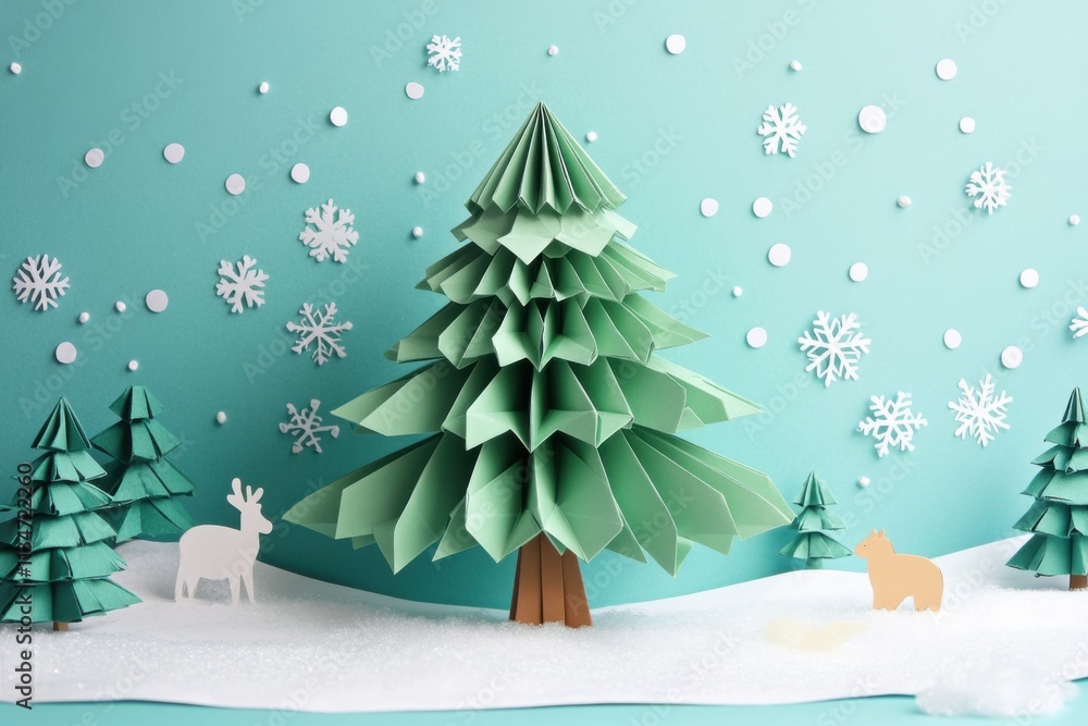 Charming Papercraft Winter Wonderland Scene: Origami Christmas Trees ...