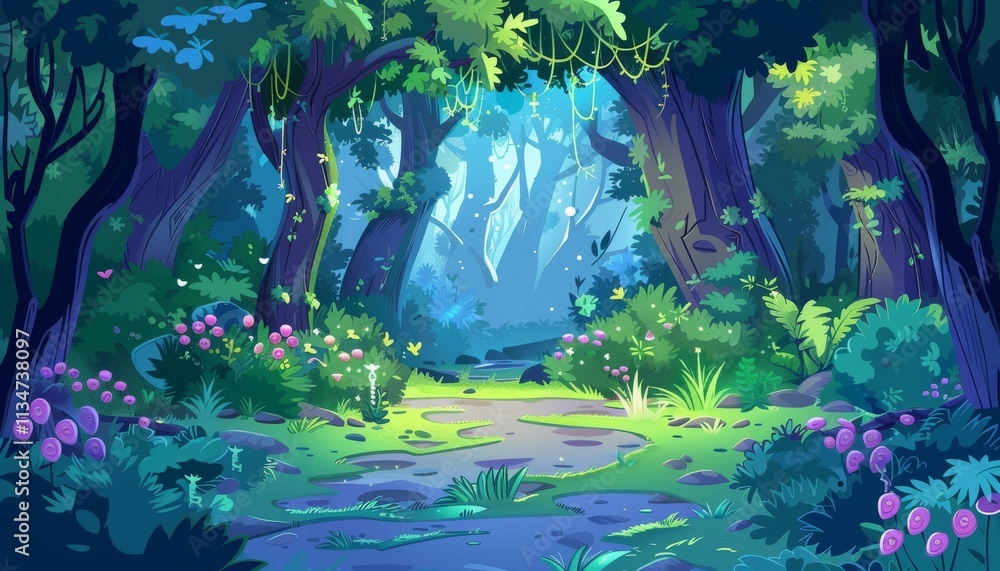 Magical forest glade. Serene woodland escape. Misty forest landscape ...