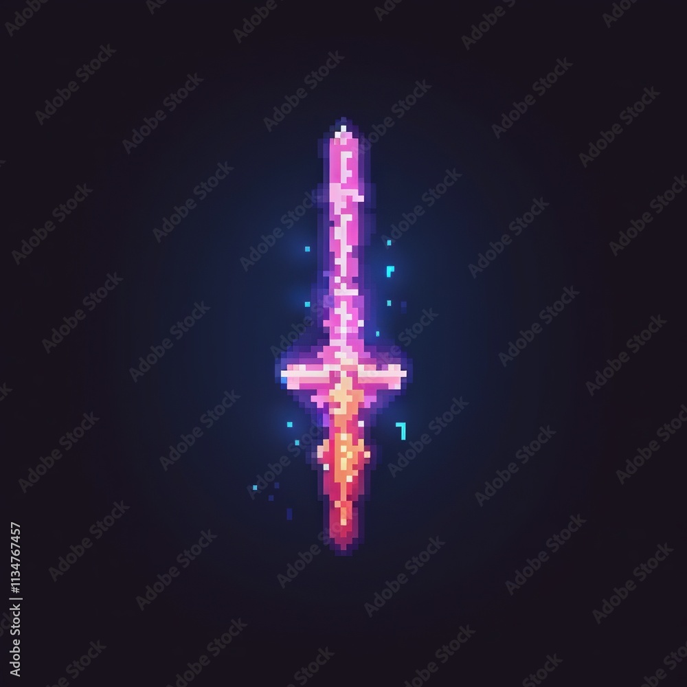 An 8-bit pixel art sword, infused with modern cartoon aesthetics ...