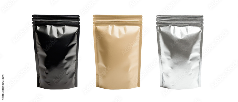 Blank Packaging Pouch Mockup Set Isolated on PNG Transparent Background ...