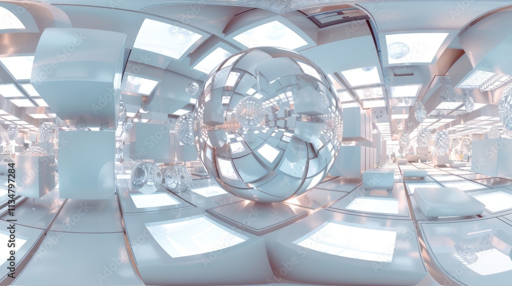 360 degree full panorama environment map of bright white abstract cube ...