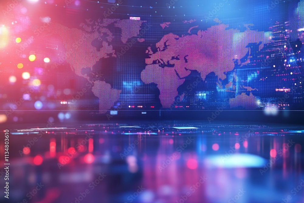 Dynamic digital news studio background for live breaking world news ...