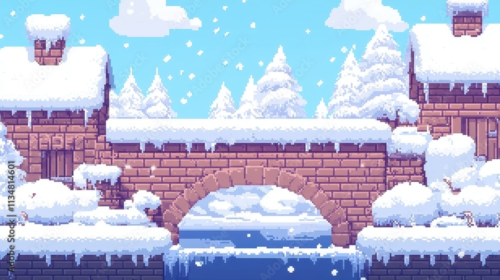Winter Urban Tileset for 2D Platform Game, enchanting pixel art design ...