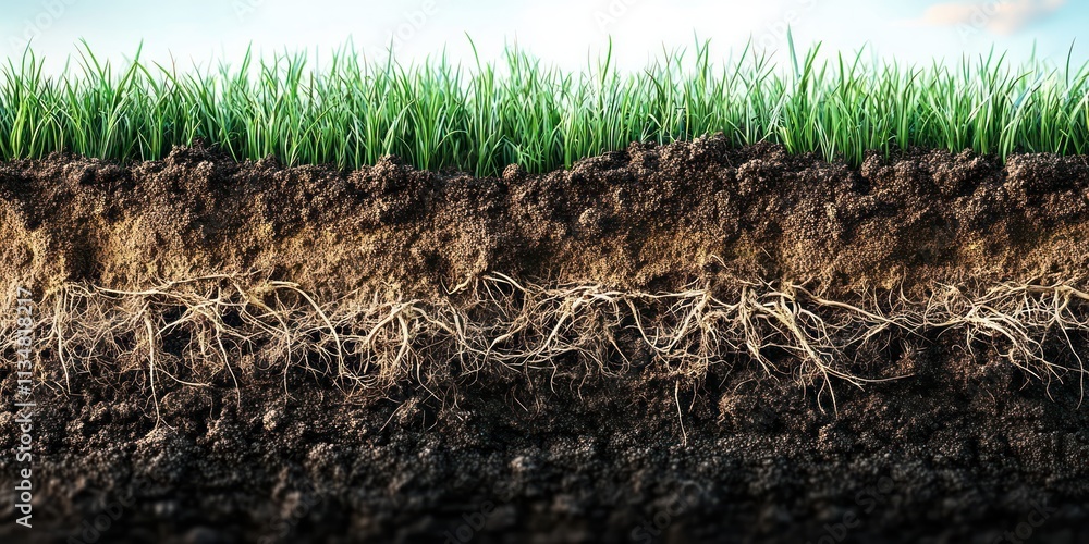Detailed Cross-section of Soil and Grass Featuring Root Systems and ...