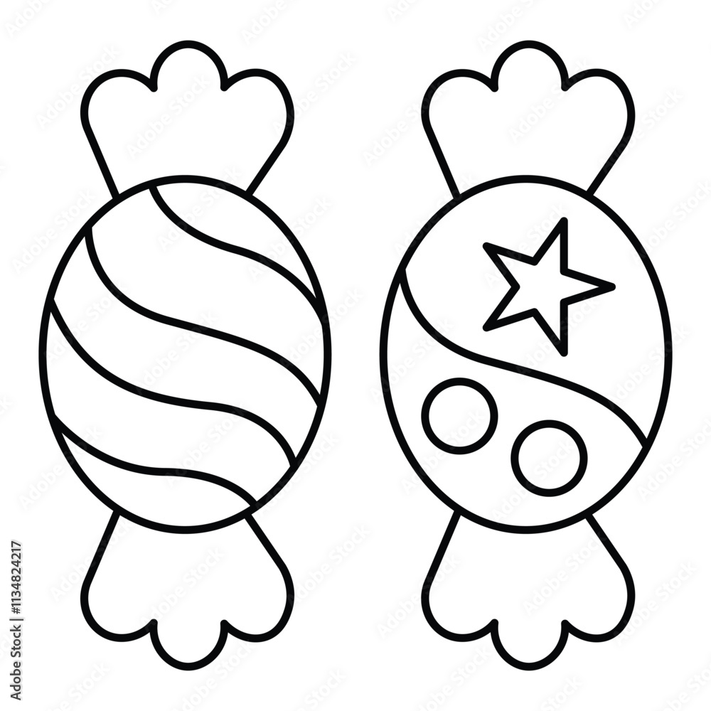 Hand Drawn Cute Candy Coloring Book Vector Illustration. Bold and Easy ...