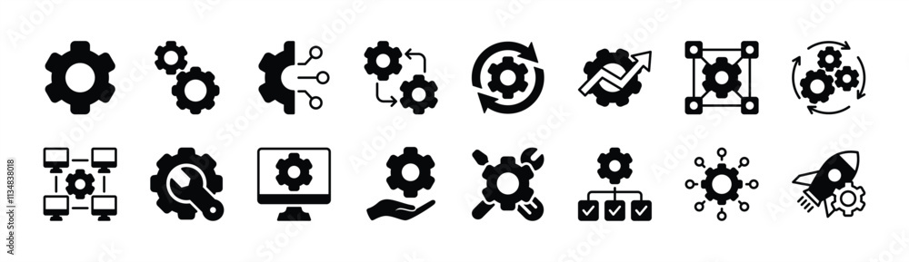 Setup and settings system icon vector set. Containing options, configuration, technology ...