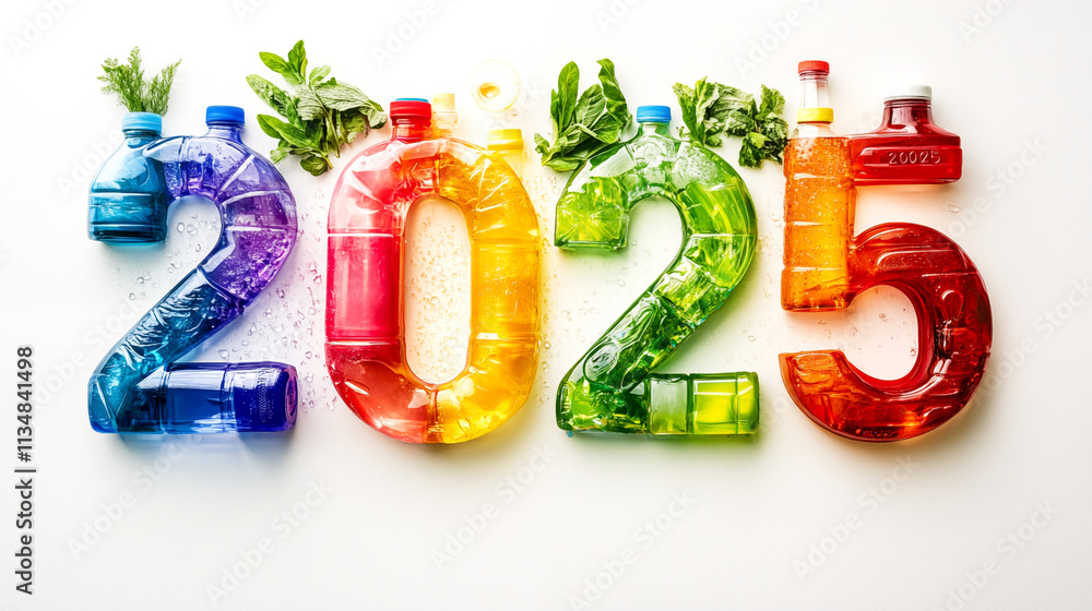 Repurposed plastic bottles inspired new years banner. 2025 banner. New ...