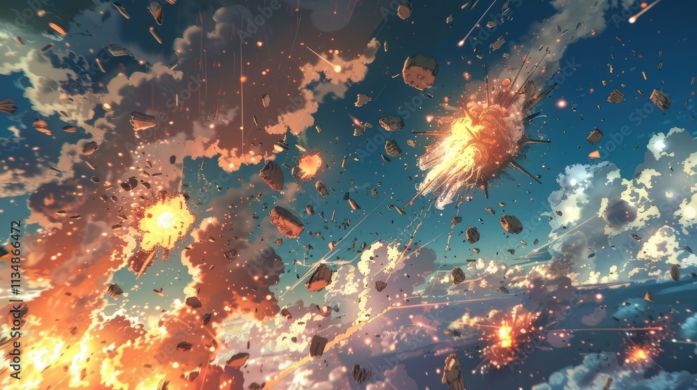 A chaotic anime fight scene with the enemies unleashing a barrage of ...