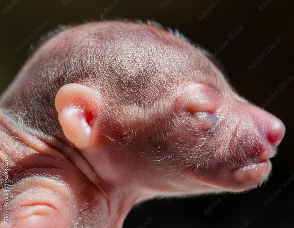 a close-up side view of a bear fetus in the final stages of development ...
