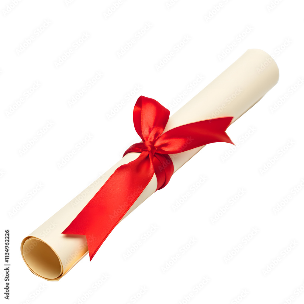Elegant rolled diploma tied with a red ribbon. png isolated background ...