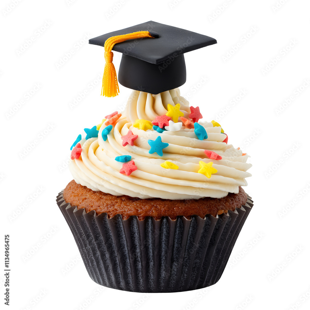 Cupcake with a graduation cap topper and star-shaped sprinkles. png ...