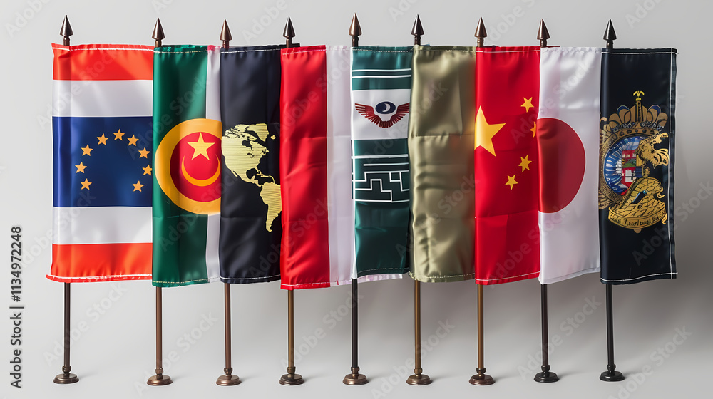 Global Flags Display: A collection of eight miniature flags from ...