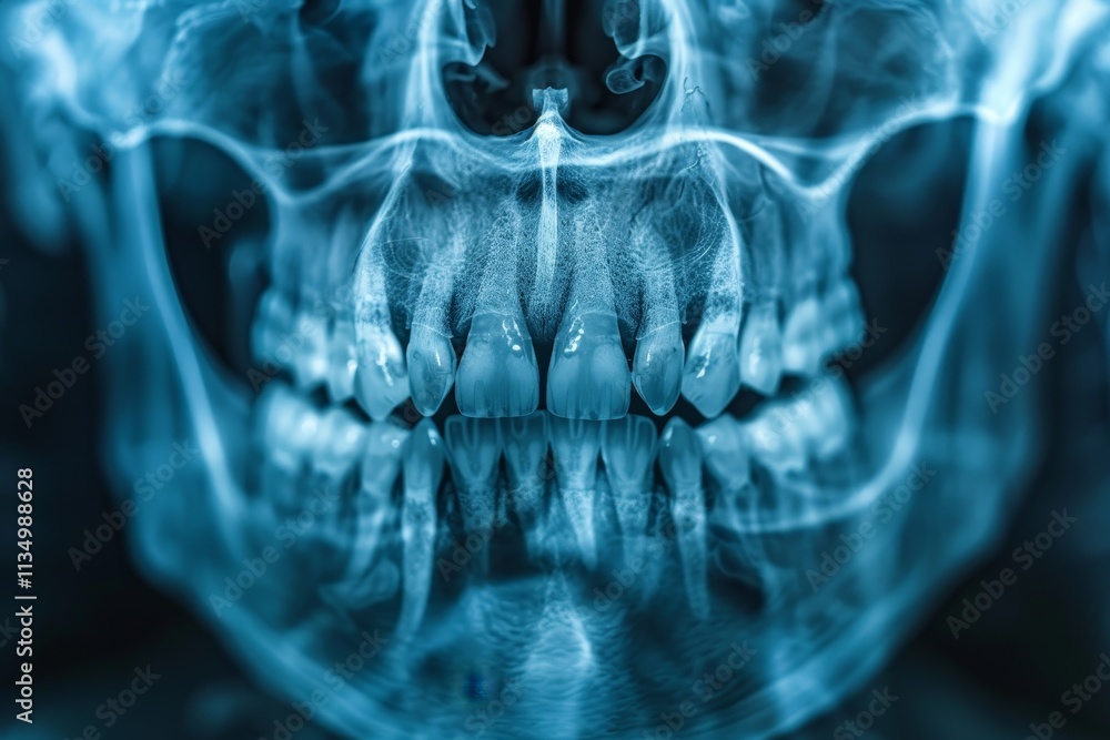 Foto de Stock The X-ray reveals a clear view of a human skull ...