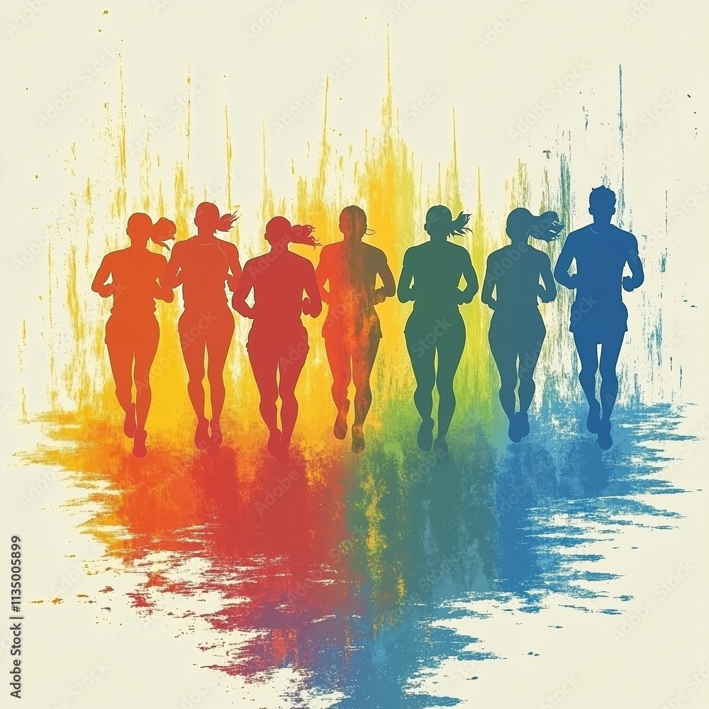 Simple group of runner, illustration silhouette seen from behind ...