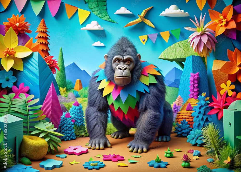 Kids Craft Template for 3D Paper Animals: DIY Gorilla Puzzle Activity ...