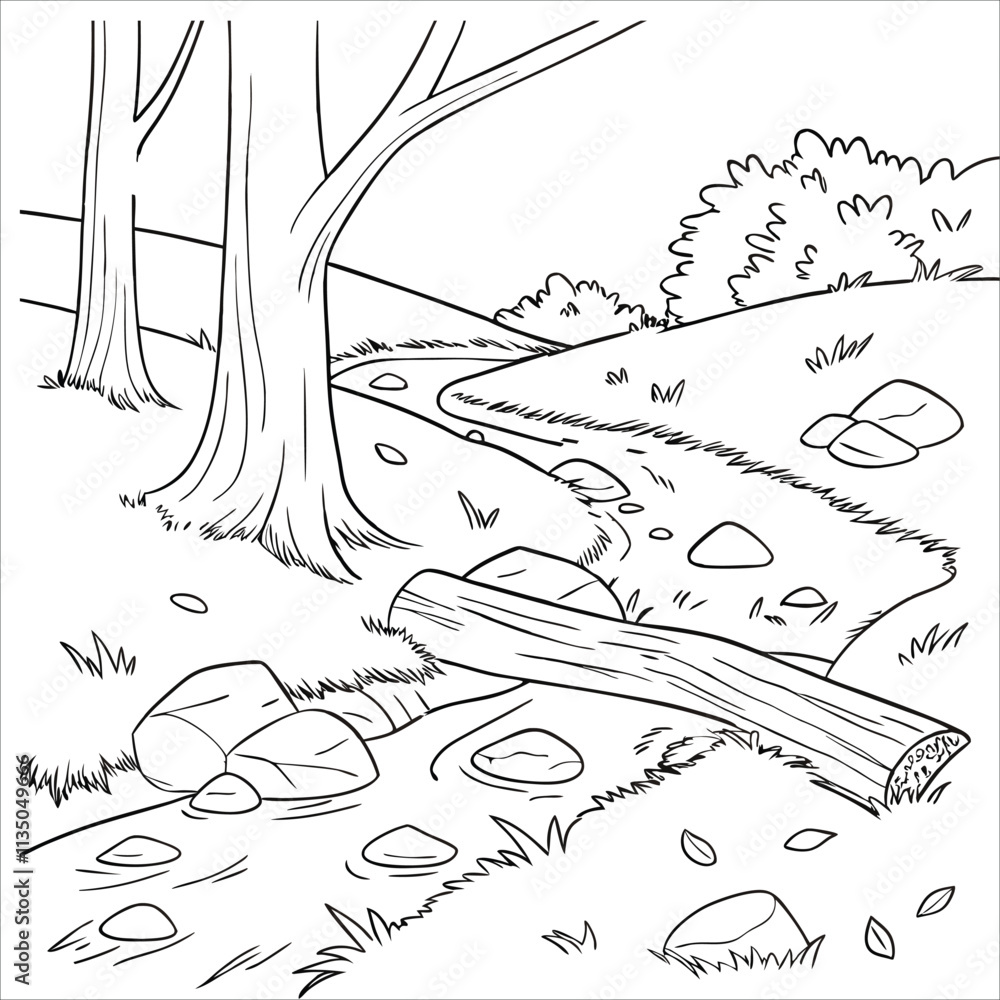 hand drawn sketch of log on river landscape sketch coloring page for ...
