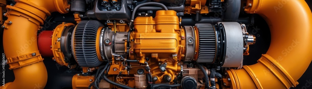 mechanics repair concept. A rugged truck engine with all components ...