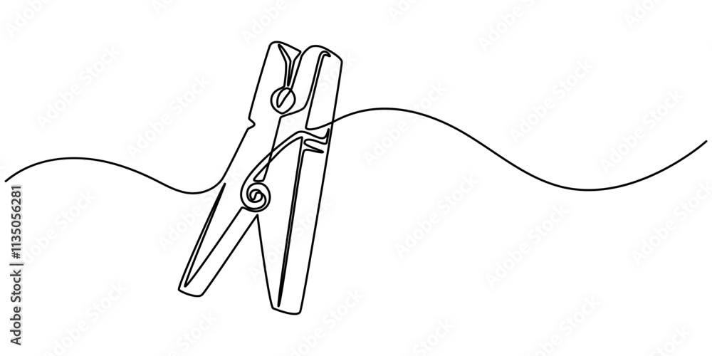 continuous single line drawing of clothespins in one line, Wooden ...