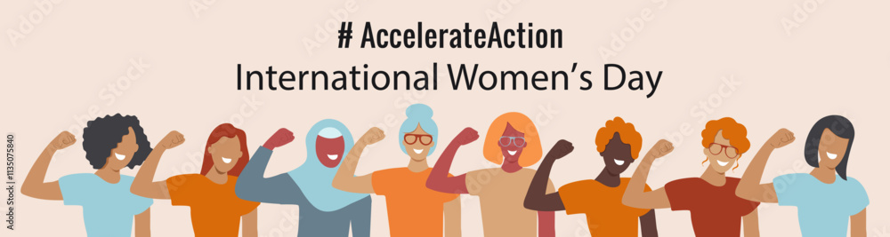Banner Accelerateaction. International Women's Day 2025. Women in pose ...