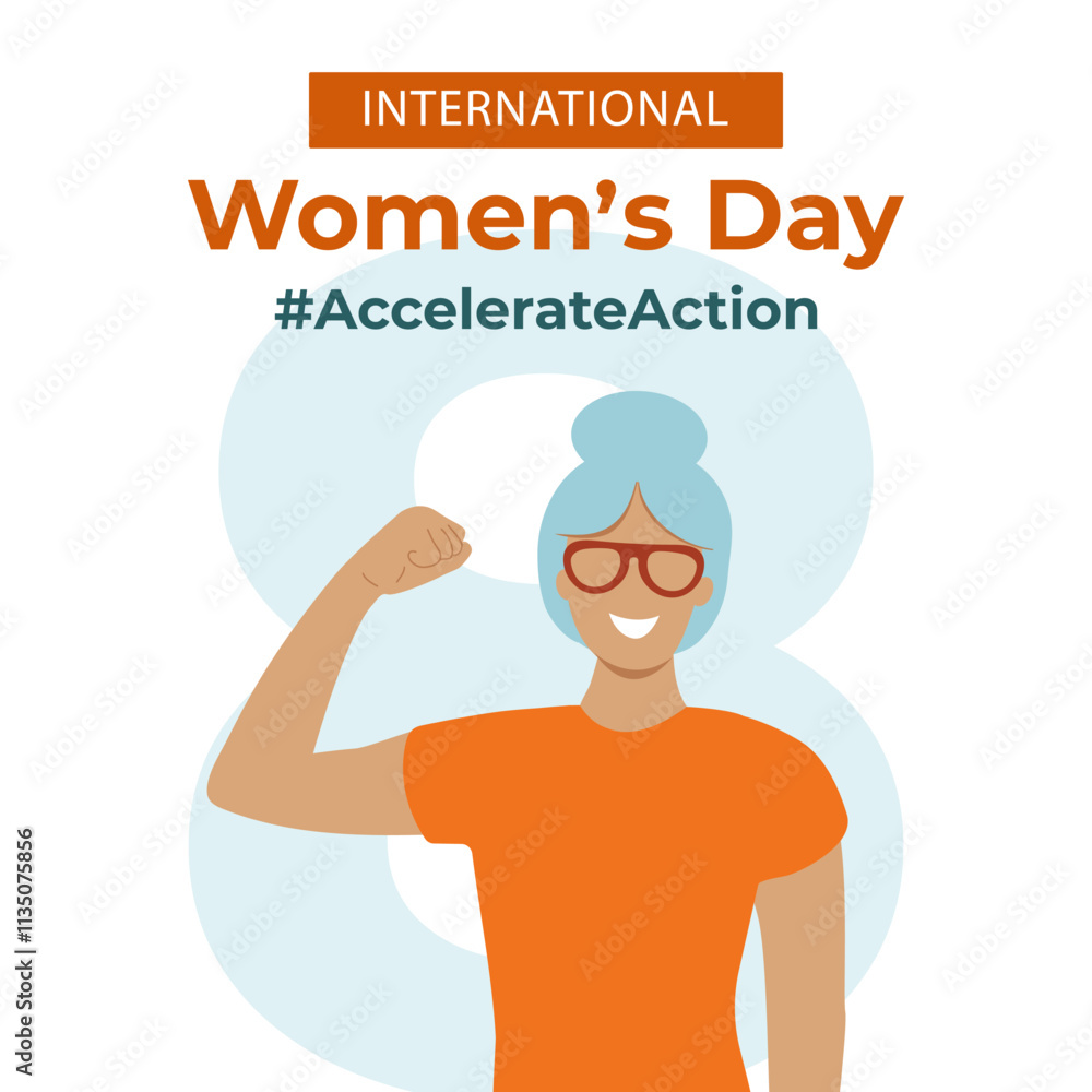 Banner Accelerateaction. International Women's Day 2025. Women in pose ...