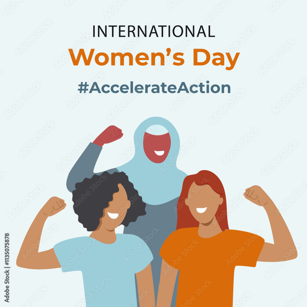 Banner Accelerateaction. International Women's Day 2025. Women in pose ...