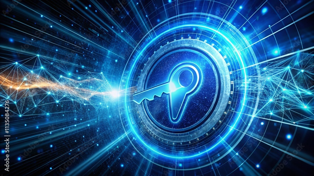 Motion Graphic of Blue Security Key Logo with Particle Ring Rotation on ...
