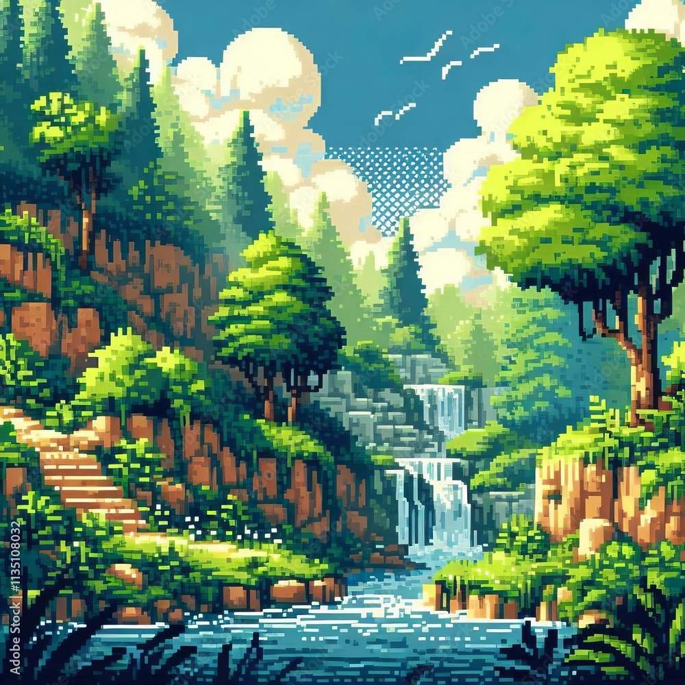 Pixelated Nature Scene Pixel Art A natural scene rendered in pix Stock ...