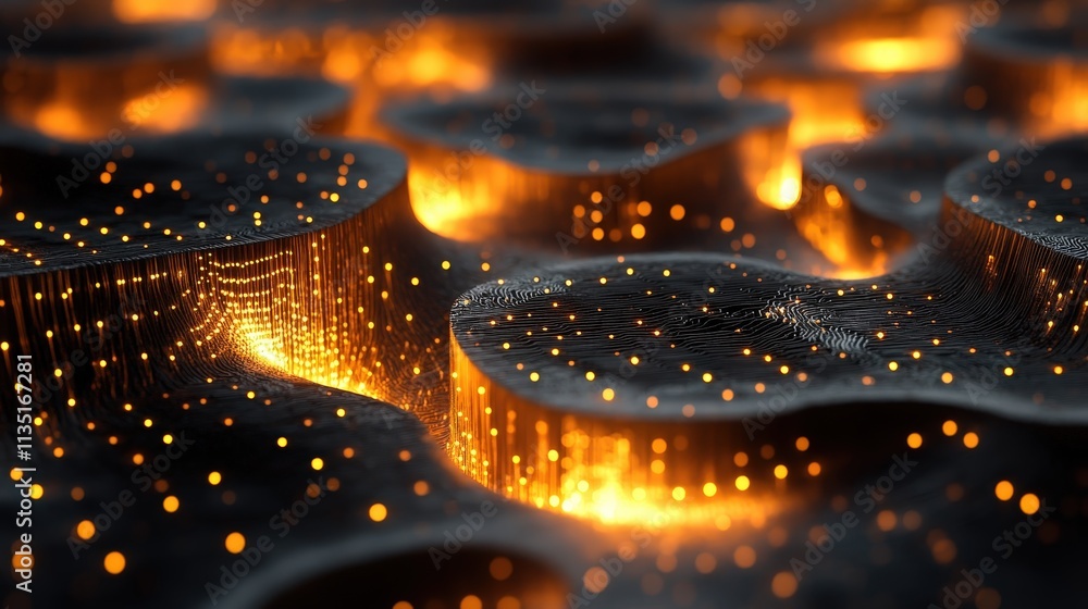 3D render, big data visualization, blockchain data blocks forming a network, neural cells ...