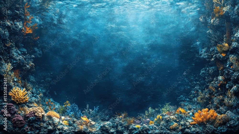 Stunning Underwater Scene Vibrant Coral Reef Bordering a Deep Ocean ...