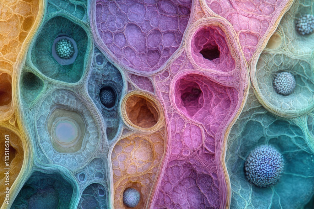 Digital micrograph, woody dicot stem, plant cells, xylem and phloem ...