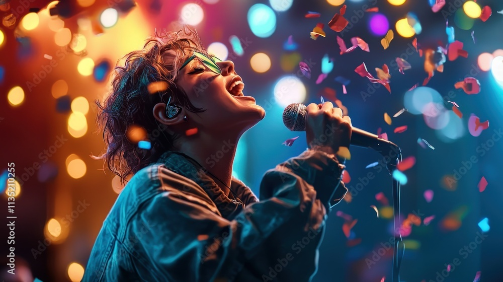 A performer from the LGBTQ community entertains the crowd at a pride ...