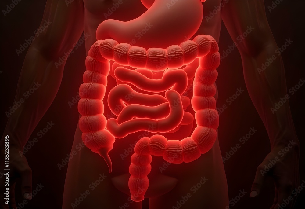 3D vector illustration of the small and large intestines, human ...