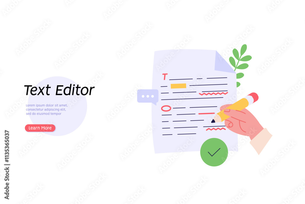 Editing document with text. Correcting grammar mistake with red marker. Teacher fix page text ...