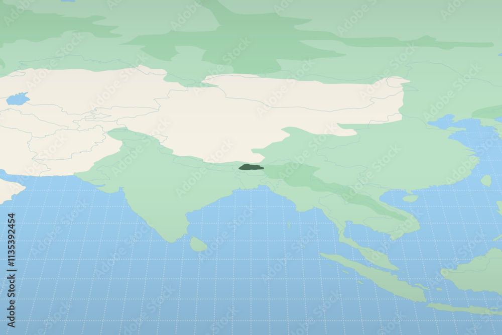Bhutan highlighted on a detailed map, geographic location of Bhutan ...