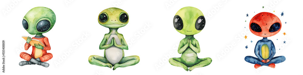 Cute alien characters in various poses, perfect for whimsical designs ...