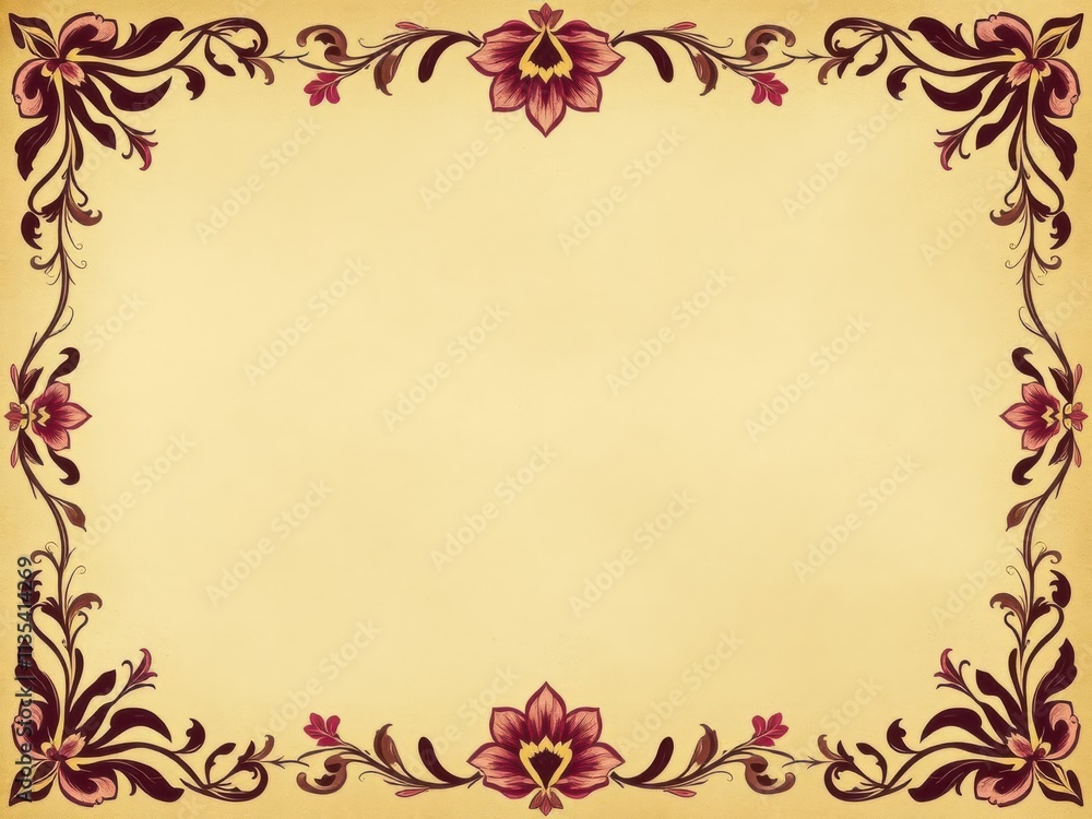 Elegant faded floral border, aged paper texture, old paper, invitation ...