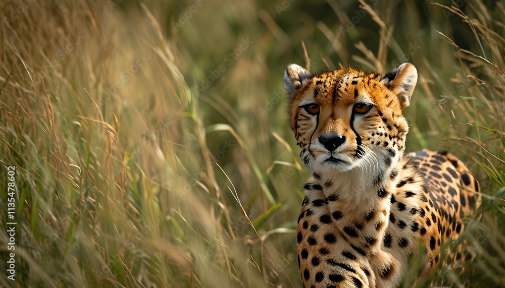 Cheetah observing prey in tall grass african savanna wildlife ...