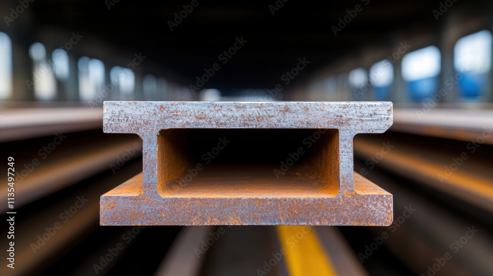 Detailed cut of steel beam showing its cross section, highlighting ...