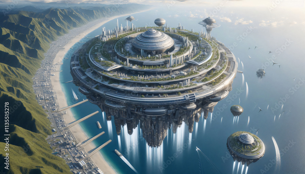Futuristic floating city airship - Design concept , Who knows in the ...