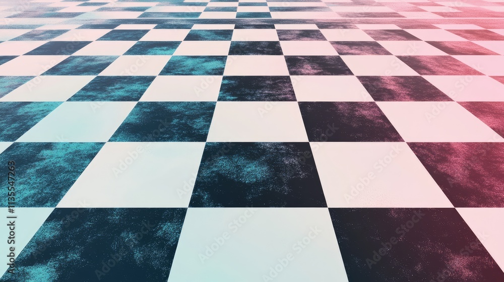 Retro grainy pattern with black and white checkered floor, vaporwave ...