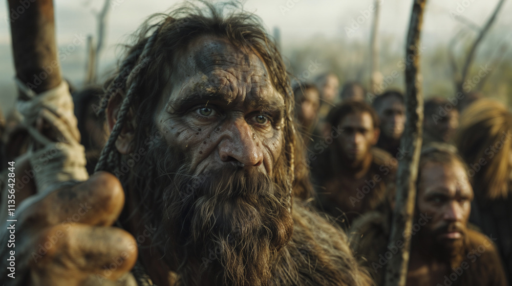 Weathered face of an ancient human ancestor, captivating in its ...