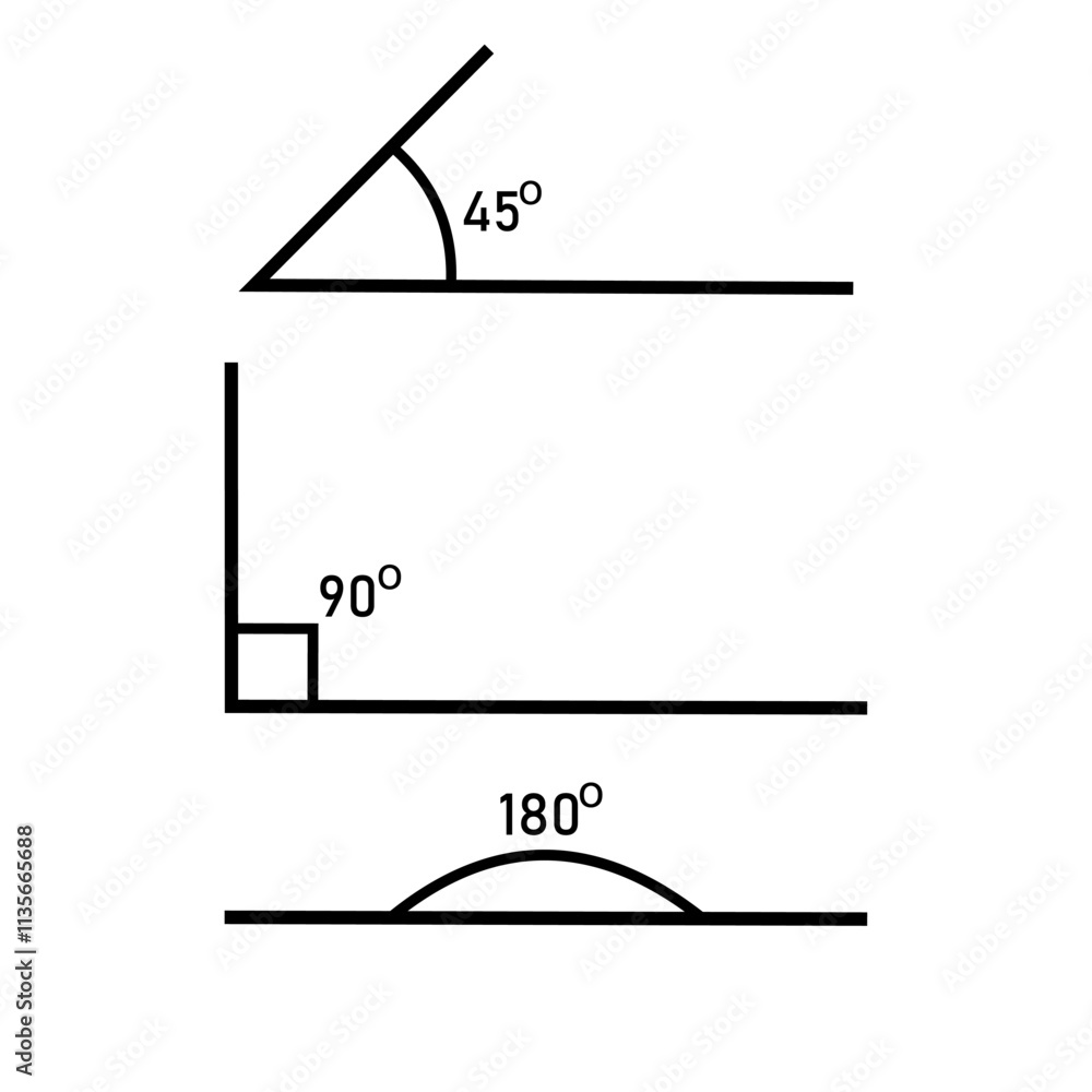 Angle of 180, 45, 90 degrees vector illustration. The symbol of ...