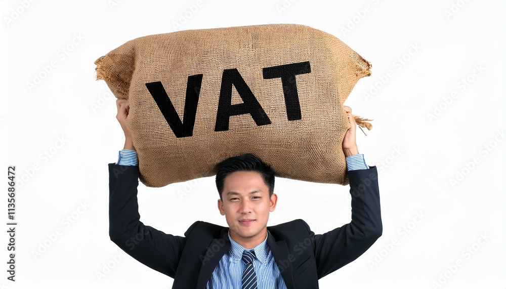 Foto de Stock The Burden of VAT: A businessman struggles under the ...