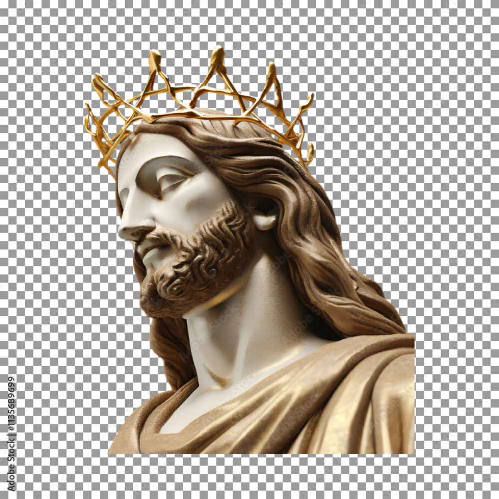Jesus Christ Statue with Golden Thorn Crown on transparent background ...