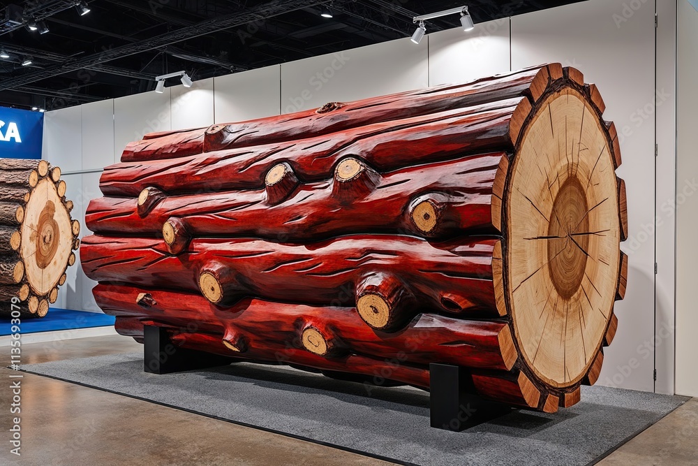 Sculpted Wood Log Cut-Out Design for Exhibits with Rich Reddish Timber ...