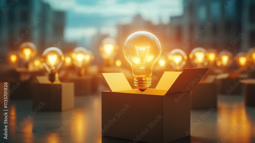 Think outside the box background with light bulb and box. Finding ...